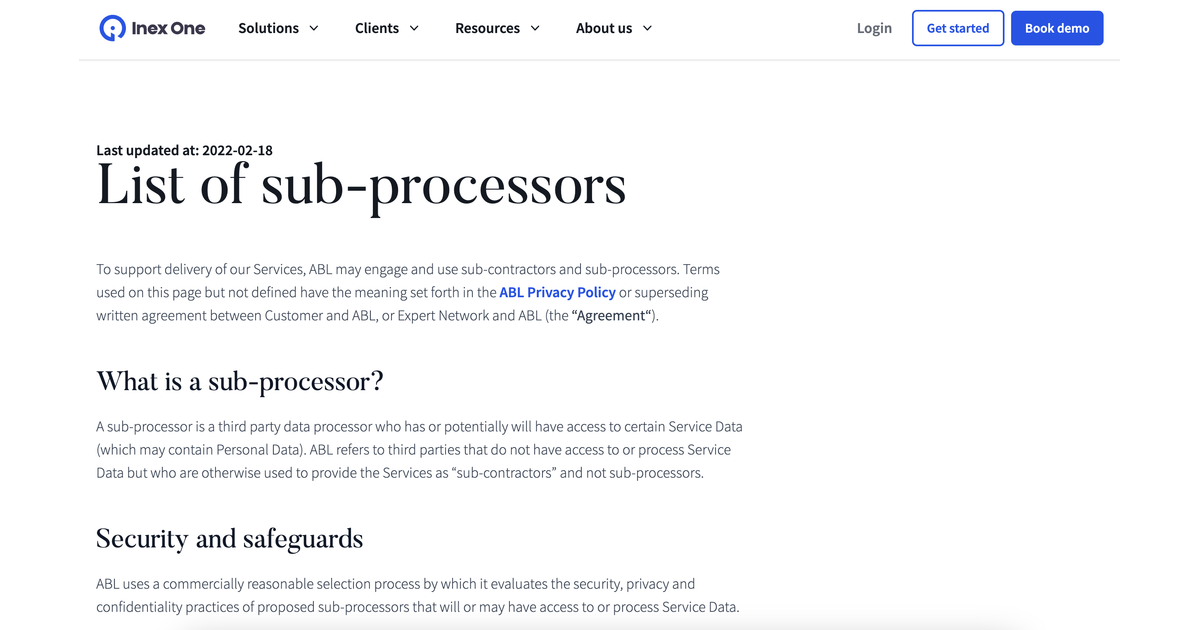 List of Sub-Processors | Inex One